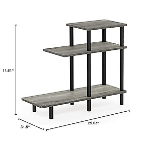 Furinno Turn-N-Tube 3-Tier Sofa Side Table, French Oak Grey/Black