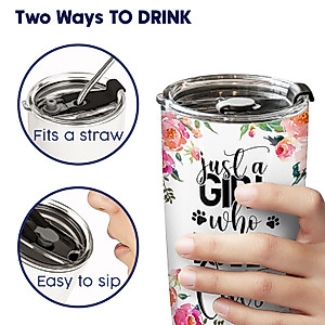 34HD Just A Girl Who Loves Cats Tumbler with Lid, 20 oz Stainless Steel Vacuum Insulated Tuxedo Coffee Mug, Cat Mom Gifts for Cat Lovers Women Birthday Mothers Day Christmas