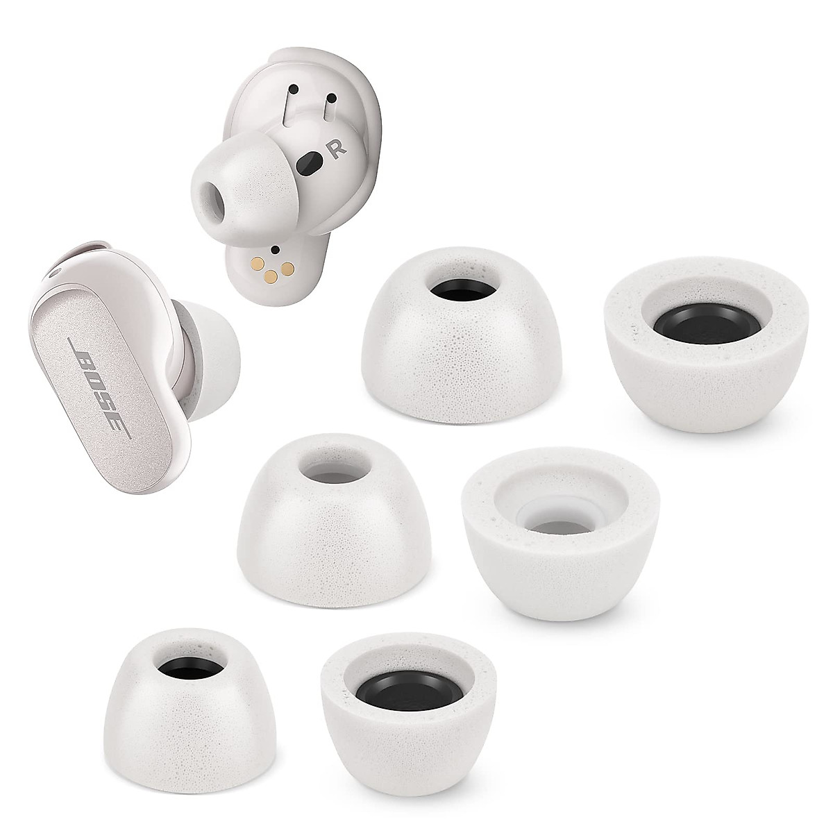 Tang Town Memory Foam Tips for Bose QuietComfort Earbuds II, No Silicone Eartips Pain, Anti-Slip Replacement Ear Tips, Fit in The Charging Case, Reducing Noise Tips, 3 Pairs (Mixed Sizes S/M/L, Gray)