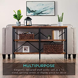 Best Choice Products Large Console Table, 3-Tier 55in Rustic, Industrial Sofa Table Storage for Living Room, Entryway, Foyer, Hallway w/EVA Non-Scratch Feet, Steel Frame - Brown