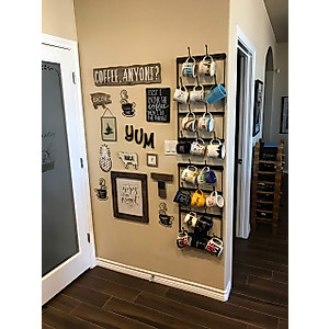 Claimed Corner Mini Coffee Mug Rack - 4 Row Metal Wall Mounted Storage Display Organizer for Coffee Mugs, Tea Cups, Mason Jars, and More.