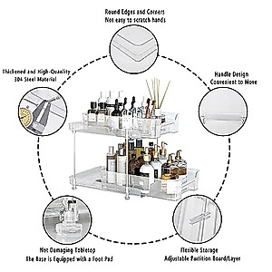 Lovelyduo 2 Tier Clear Dividers Organizer, MultiUse Slide-Out Storage Container, Kitchen, Pantry, Medicine Cabinet Storage Bins, Bathroom, Vanity Makeup, Under Sink Organizing