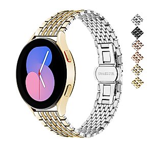 Hstrap Quick Release Metal Watch Band Compatible with Samsung Galaxy Watch 7/6/5/4 Bands 40mm 44mm/Galaxy Watch 6 Classic 43mm 47mm/Galaxy Watch 5 Pro 45mm, 20mm Mesh Watch Bands Women Men Gold-Silver