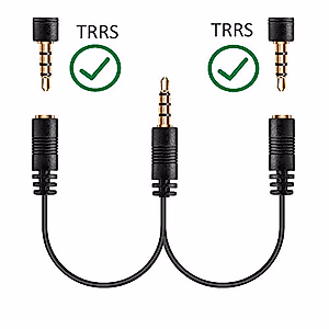1 TRRS Jack to 2 TRRS Adapter, Splits 1 TRRS Phone/PC Jack into 2 TRRS Jacks for Headphone with Mic Compatible with iPhone, Samsung, PC, Mac, Rode SmartLav+ & Other 4-Pole Devices
