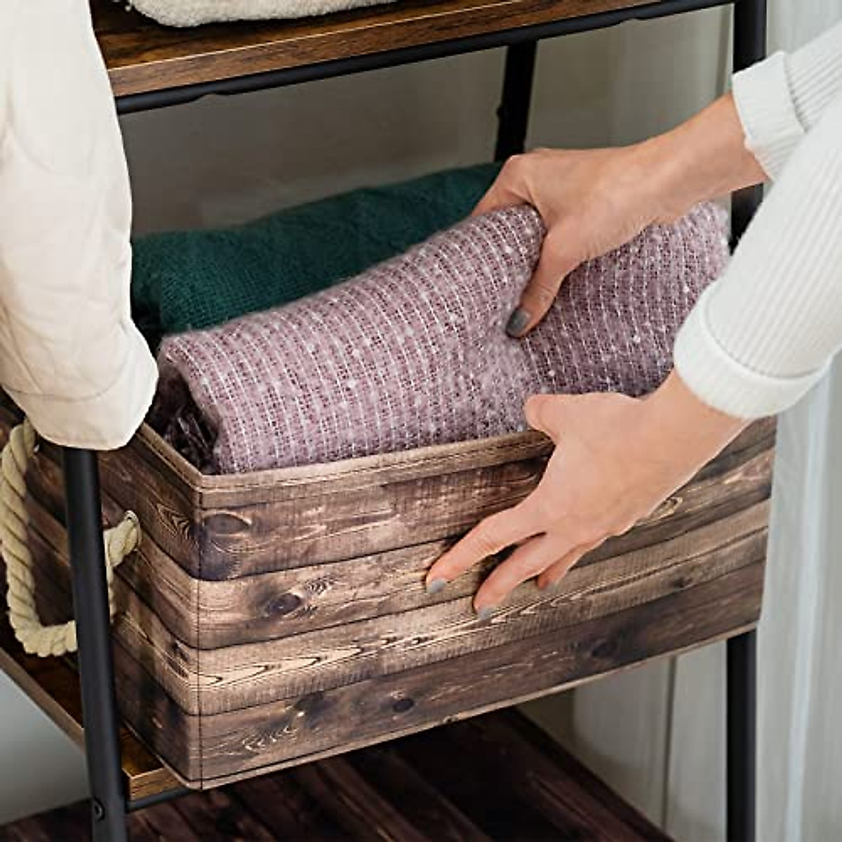 YOUDENOVA Storage Bins with Lids, Closet Storage Bins, Rustic Storage Boxes with Rope Handles, Set of 2