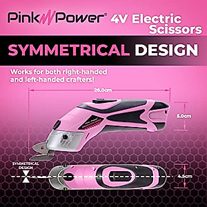 Pink Power Electric Fabric Scissors Box Cutter for Crafts, Sewing, Cardboard, Carpet, & Scrapbooking - Heavy Duty Professional Shears Cutting Tool - Automatic Cordless Electric Scissors Fabric Cutter