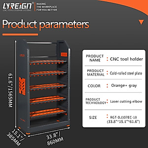 LYREIGN 10-Row Large Capacity CNC Tools Holder Cart, Double-Sided CNC Tool Storage Rack Organizers, Parallel Storage CNC Tool Holder Trolley for CNC Machinists Workers
