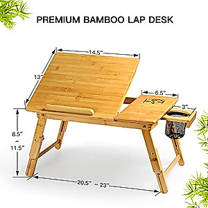 HUANUO Lap Desk- Fits up to 15.6  Inch Laptop Desk, Foldable Bed Tray Breakfast Table with 5 Angles Tilting Top, Height Adjustable Laptop Stand with Storage Net