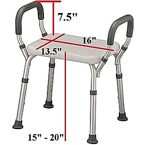 Shower Bench Adjustable Bath Seat Shower Chair with Arms Padded Handles, Without Back, Medical Shower Chair Bench Bath Stool for Elderly, Adults, Disabled, 300 Lbs, White