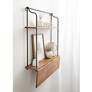 Kate and Laurel Walters Modern Farmhouse Wood and Metal Floating Desk with Folding Drop-Leaf Design, 31x30x14, Rustic Brown/Black