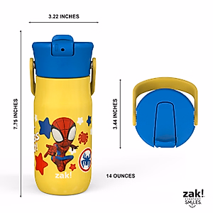 Zak Designs Harmony Marvel Spidey and His Amazing Friends Kid Water Bottle for Travel or At Home, 14oz Recycled Stainless Steel is Leak-Proof When Closed and Vacuum Insulated (Spiderman)