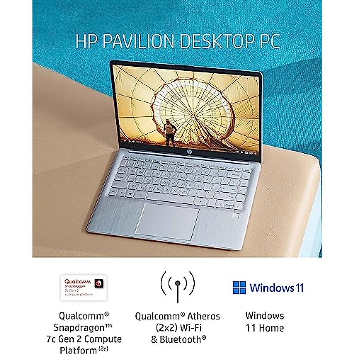 HP Touch 14 Slim Laptop in Silver Qualcomm 8-Core up to 2.55 GHz 4GB RAM 128GB SSD 14in Full HD LCD Webcam WiFi Fingerprint Reader Windows 11 iSlik Pen (14-ED00-) (Renewed)