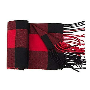 BETTERLINE Buffalo Red and Black Plaid Flannel Scarf for Women & Men - Soft Warm Winter Scarf – 67” x 13” Inches