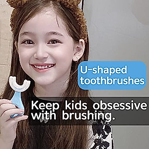 soobei Kids U-Shaped Toothbrush,Food Grade Soft Silicone Brush Head, 360° Oral Teeth Cleaning Design for Toddlers and Children(2-6Ages,Blue)