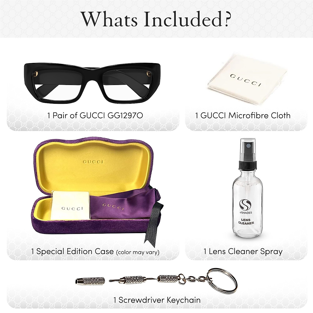 Gucci GG1297O Designer Fashion Eyeglasses: Script Logo Eyeglasses Frame Eyewear with Luxury eSHADES Kit - Embrace Sophistication and Elegance
