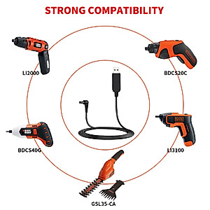 MEROM Charger Cord for Black and Decker Charger LI200 LI3100 BDCS40G BDCS20C GSL35 Cordless Screwdriver Replacement Black+Decker Power Cable