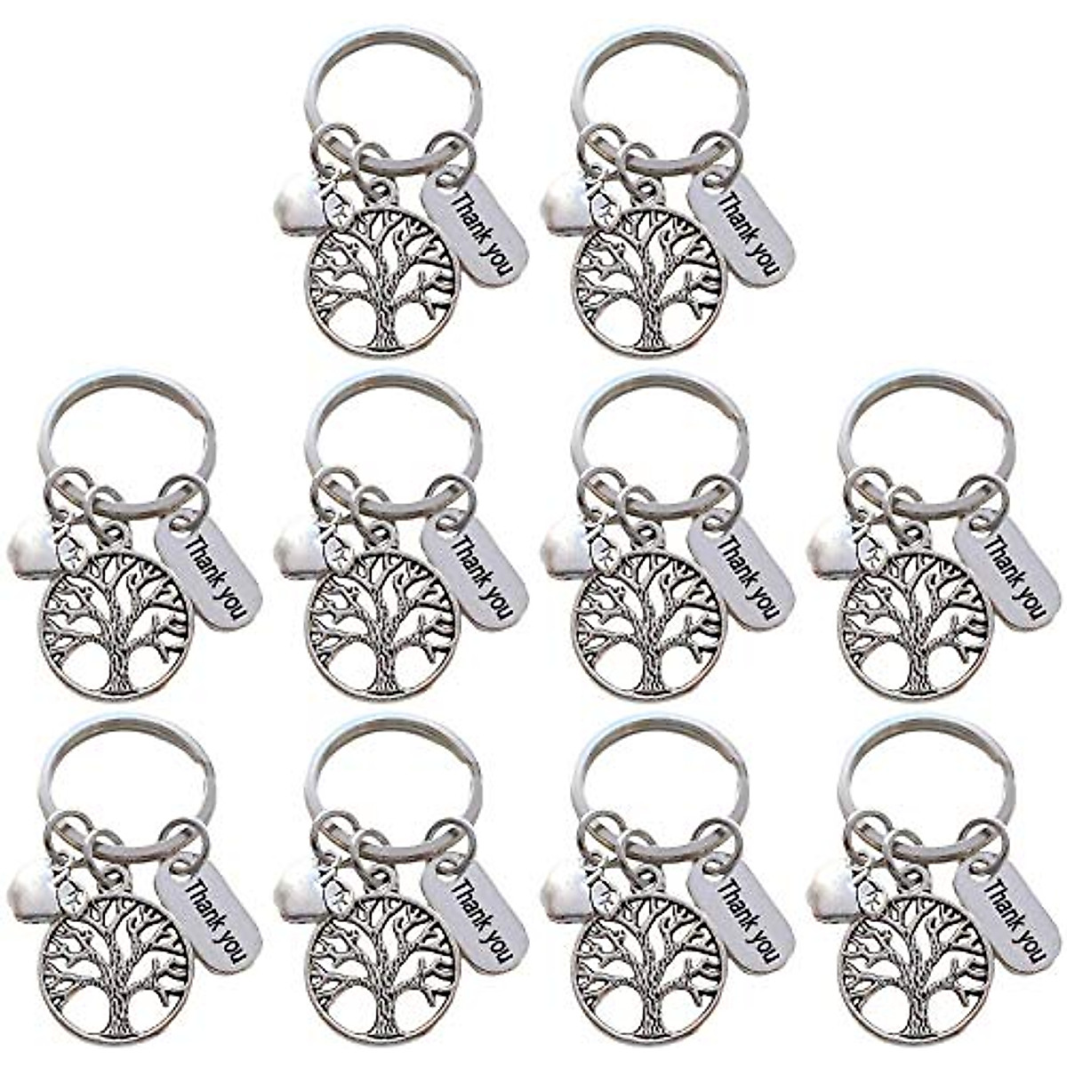 Small Tree Keychain Appreciation Gift, Thank You Charm with Apple Charm Keychain - Thanks for Helping Me Grow (Set of 10)