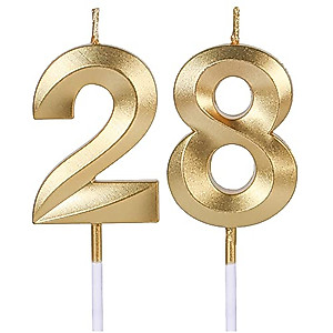 Gold 28th & 82nd Birthday Candles for Cakes, Number 28 82 Candle Cake Topper for Party Anniversary Wedding Celebration Decoration