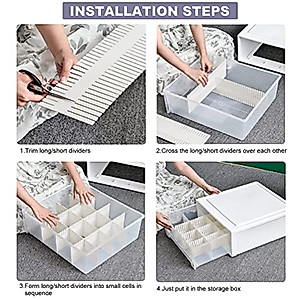 KITment 44Pcs Drawer Dividers with Fixing Buckle, Adjustable Drawer Organizer Storage Separator for Clothes, Cutlery, Socks, Underwear, Makeup, Dresser, Kitchen, Bedroom, Office, Bathroom, 14.5*2.75in