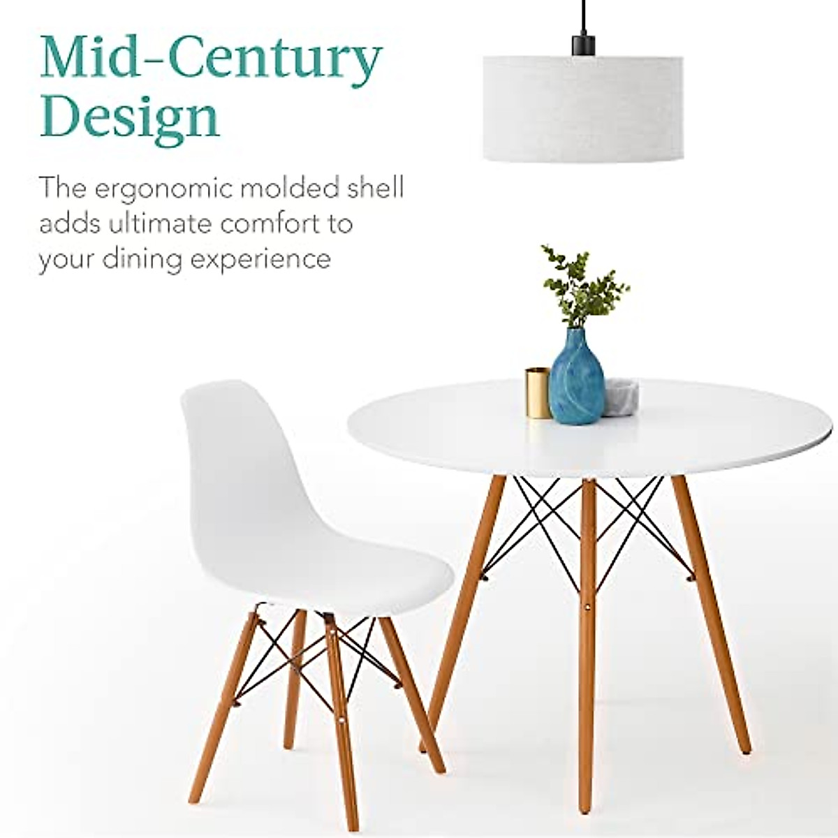 Best Choice Products 5-Piece Dining Set, Compact Mid-Century Modern Table & Chair Set for Home, Apartment w/ 4 Chairs, Plastic Seats, Wooden Legs, Metal Frame - Brown/White