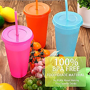 Honeydak Tumbler with Straw and Lid Bulk Water Bottle Iced Coffee Travel Mug Reusable Plastic Cups for Parties Birthdays 24-27 oz(Cute Colors,15 Pack)