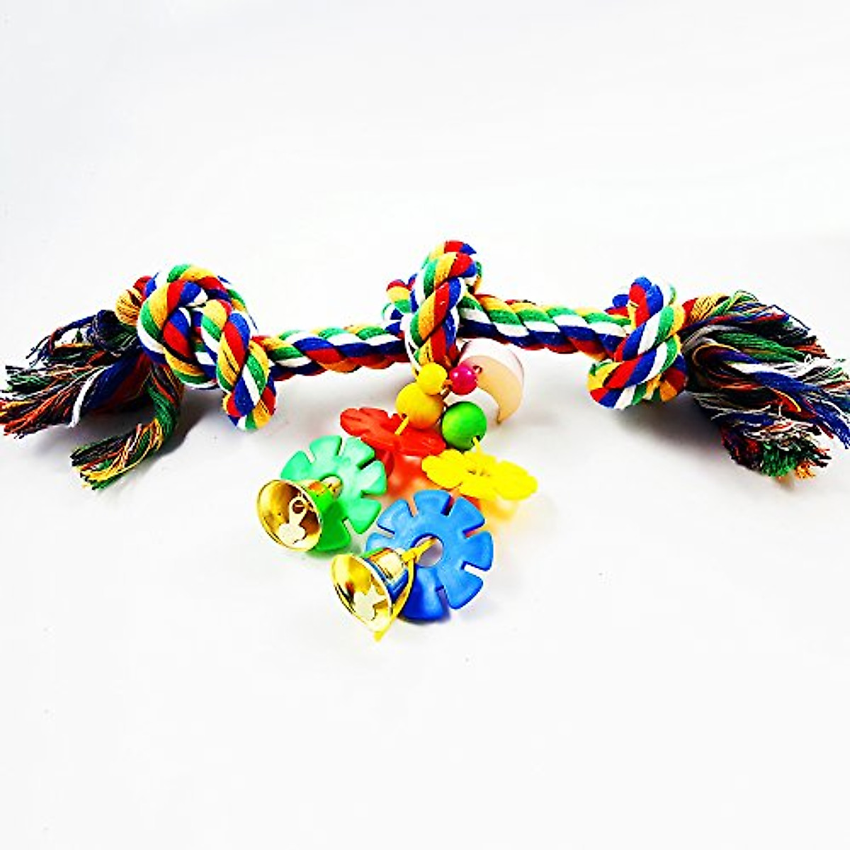 SONGBIRDTH Parrot Chew Toys - Bird Parrot Pet Colorful Rope Chewing Teeth Grinding Hanging Toy Decoration Bell for Medium and Small Parrot Colorful