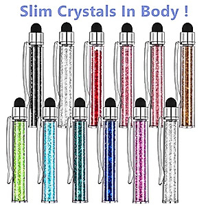 MengRan Cute Pens Bling Bling 2-in-1 Slim Crystal Diamond Stylus Pens and Black Ink Ballpoint Pens (12 colors)