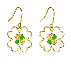 Irish Four Leaf Clover Jewelry for Women:925 Sterling Silver St Patricks Day Shamrock Rings Earrings Green Heart Luck Jewelry Gift (earring)