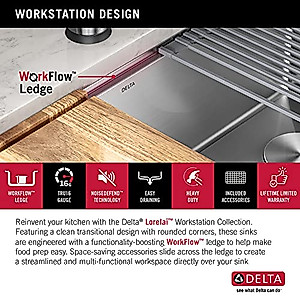 DELTA 95B932-32S-SS Lorelai Workstation Kitchen Sink Undermount Stainless Steel Single Bowl with WorkFlow Ledge and Chef’s Kit of 6 Accessories