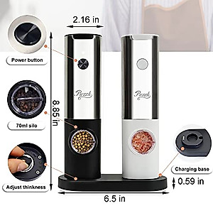 𝑵𝒆𝒘 𝑼𝒑𝒈𝒓𝒂𝒅𝒆𝒅 PwZzk Electric Salt and Pepper Grinder Set Rechargeable USB One Hand Automatic Operation Stainless Steel Electronic Spice Mill Shakers With Adjustable Coarseness (2 Pack)