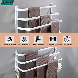 Towel Rails Wall Mounted with 2 Hooks Space Aluminum Towel Rack Bathroom,Towel Holder for Bathroom Hotel Kitchen White 3 Layer 40cm