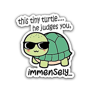 Miraki This Tiny Turtle He Judges You Immensely Sticker, Turtle Sticker, Adorable Sticker, Judgment Sticker, Water Assitant Die-Cut Vinyl Funny Decals for Laptop, Phone, Water Bottles, Kindle Sticker