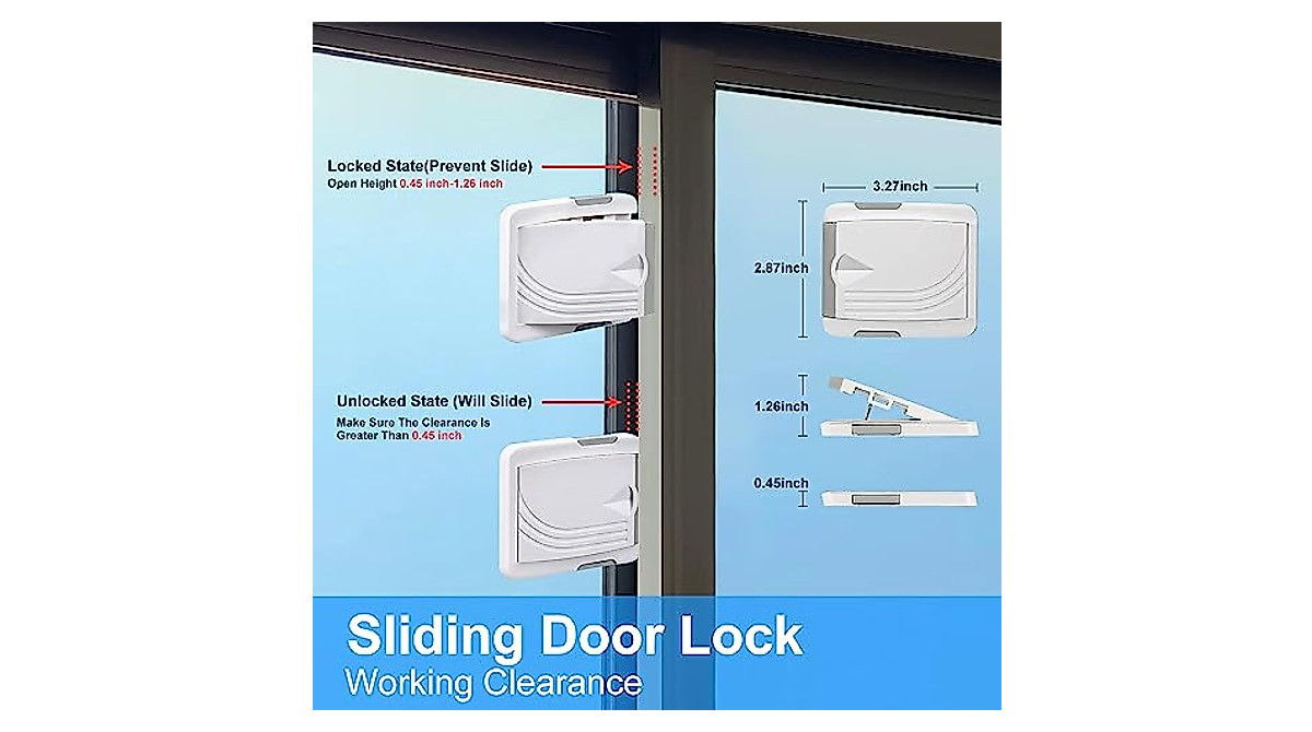 Child Safety Sliding Door Lock - No Drill Install