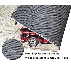 LUOWAN Christmas Gnomes Truck Tree 2 Piece Kitchen Mat Set, Farmhouse Non-Slip Anti-Fatigue Wooden Grain Standing Mats, Retro Xmas Comfort Throw Rug for Kitchen Laundry Office, 17"x29"+17"x47"