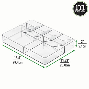 mDesign Modern Plastic Kitchen In-Drawer Cutlery and Utensil Organizer Tray Box for Kitchen Drawers/Pantry - Holds Knives, Spoons, Forks in Angled Compartments - 7 Sections - Clear