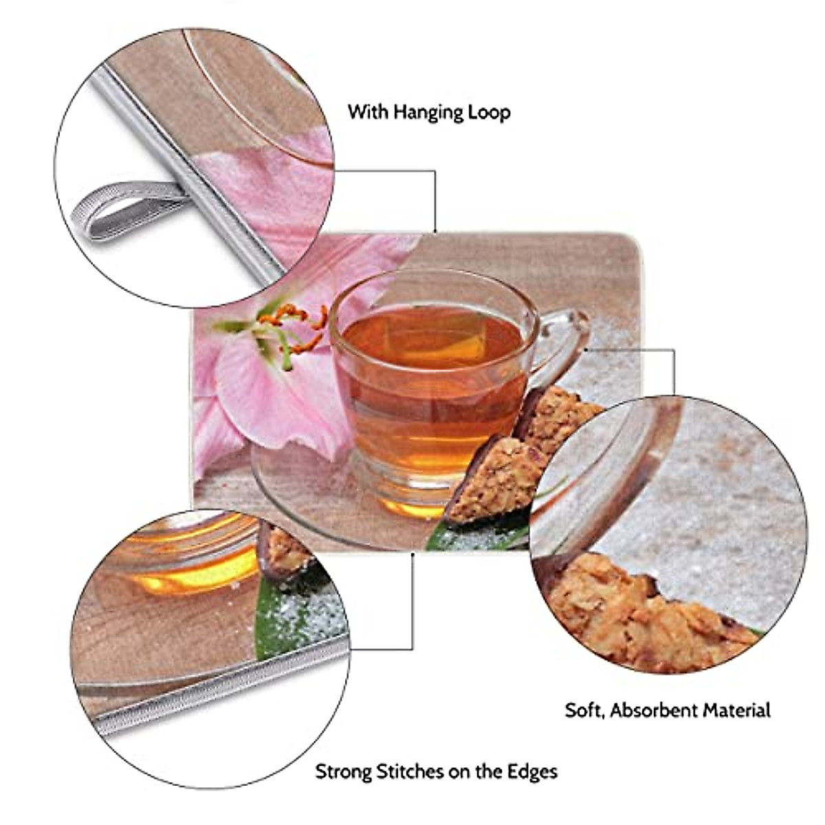 Lilies Tea Kitchen Drying Mat 18 x 24 Inch - Reversible Super Absorbent Fiber Dish Drying Pad with Non-Slip Backing for Countertop Tea Coffee Bar Accessories