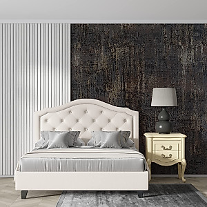 AM1NAH Distressed Wallpaper Industrial Metallic Wall Paper Non-Woven, 20.80'' X 393.00'', Charcoal & Gold