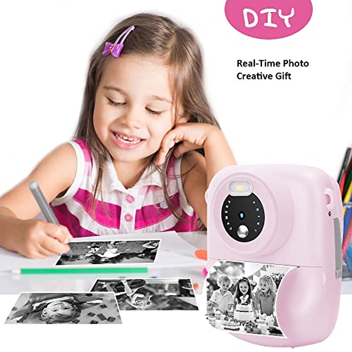 Lincom Tech Instant Print Camera Kids - Kids Digital Print Camera 18MP 1080P HD Video Recorder Zero Ink Portable Cameras Creative Print Toddler Camera Toys Gifts 3-12 Years Old Boys and Girls (Pink)