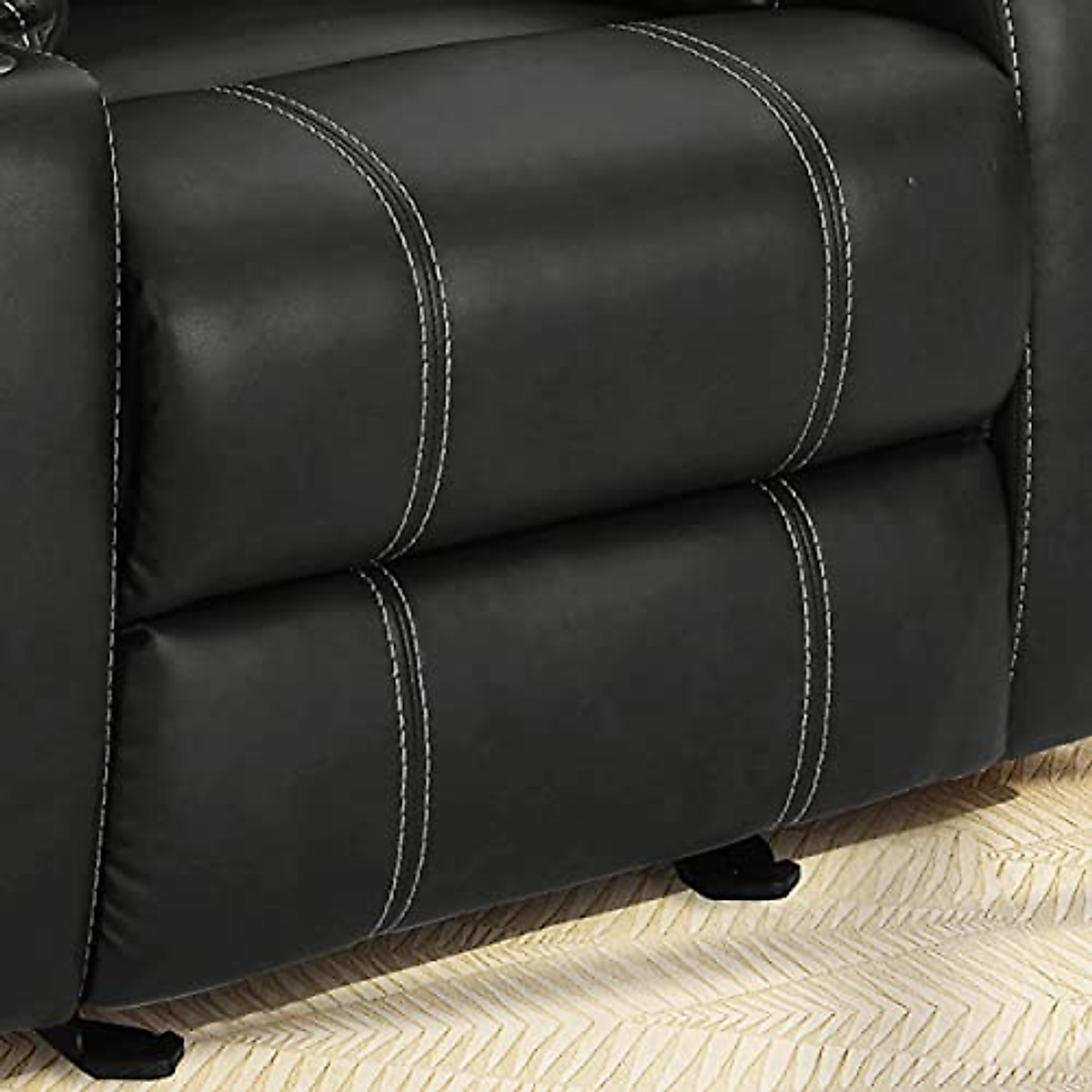 Great Deal Furniture Sophia Traditional Black Leather Recliner with Steel Cup Holders