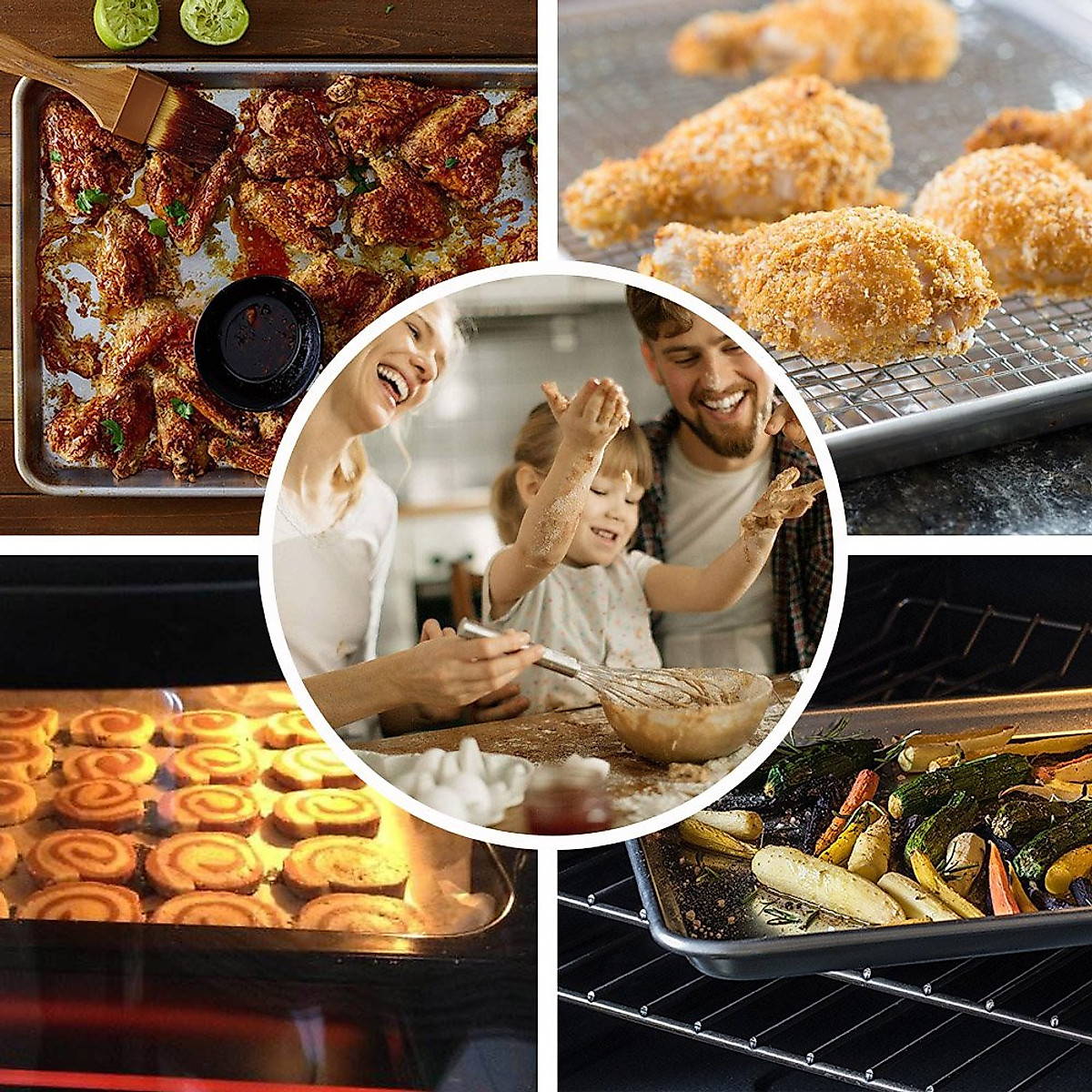 Baking Sheet Set of 2, Stainless Steel Baking Pans for Toaster Oven, Footek Cookie Baking Sheet 12.5L×10W×1H inch, Healthy & Superior Mirror Finish, Dishwasher Safe Baking Sheets