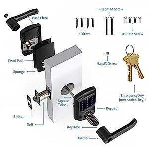 Signstek Keyless Entry Door Lock,Digital Smartcode Lock for Front Door,Keypad with Handle and Security Key,Touchscreen,Easy Installation, Matte Black