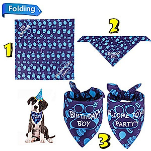 TCBOYING Dog Birthday Bandana, Dog Birthday Boy Hat Scarfs Flag Balloon with Cute Doggie Birthday Party Supplies Decorations(11-Piece Set) (Blue) (Style2, Blue)