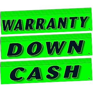 Versa Tags Windshield Slogan Stickers 12 Pack of Warranty Stickers 12 Pack of Down Slogans 12 Pack of Cash Window Stickers (36) Dealership Stickers Black On Green