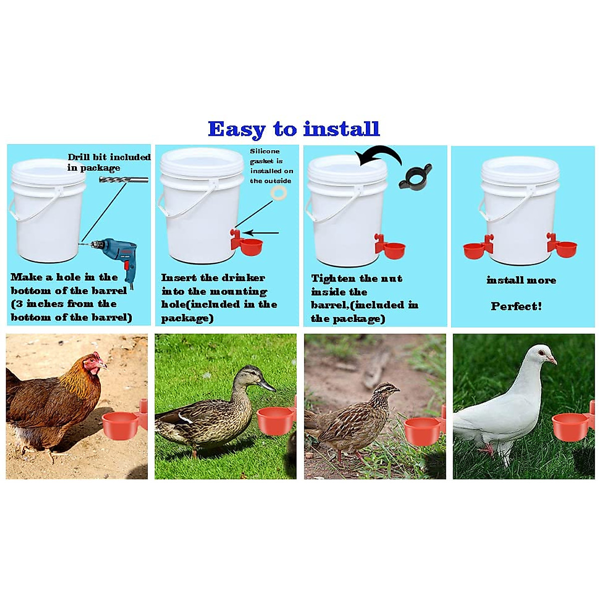 12 PCS Chicken Waterer,Chicken Water Cups,Chicken Feeder, No Waste Automatic Chicken Waterer, Keep It Clean Poultry Watering Cups,Free from Pollution Chicken Water Cup