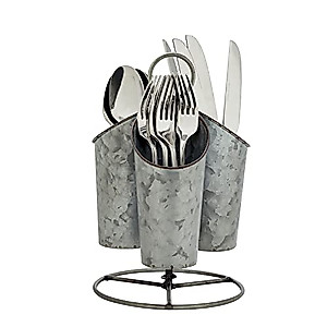 Rotating Kitchen Utensil Holder for Countertop with 3 Compartments, Galvanized Flatware Caddy (6 x 10 In)