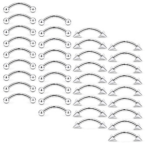Ftovosyo Eyebrow Studs 16G 36 Pieces 316L Stainless Steel Belly Ring Nipple Helix Cartilage Tragus Curved Barbells Body Piercing Jewelry for Women 6mm with Ball Spike