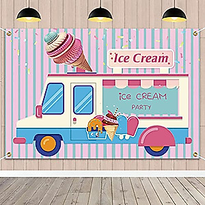 PAKBOOM Ice Cream Truck Theme Backdrop Banner for Parties Happy Birthday Party Decorations Supplies Background Decor for Girls – Pink 3.9 X 5.9ft