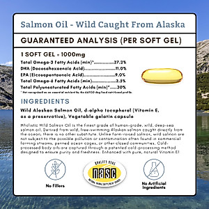 Wholistic Pet Organics Wild Alaskan Salmon Oil for Dogs - 100 Soft Gels - Rich Omega 3 Fish Oil with EPA & DHA for Skin, Coat, Joint, and Heart Health - Choice for Dog Skin & Coat Care