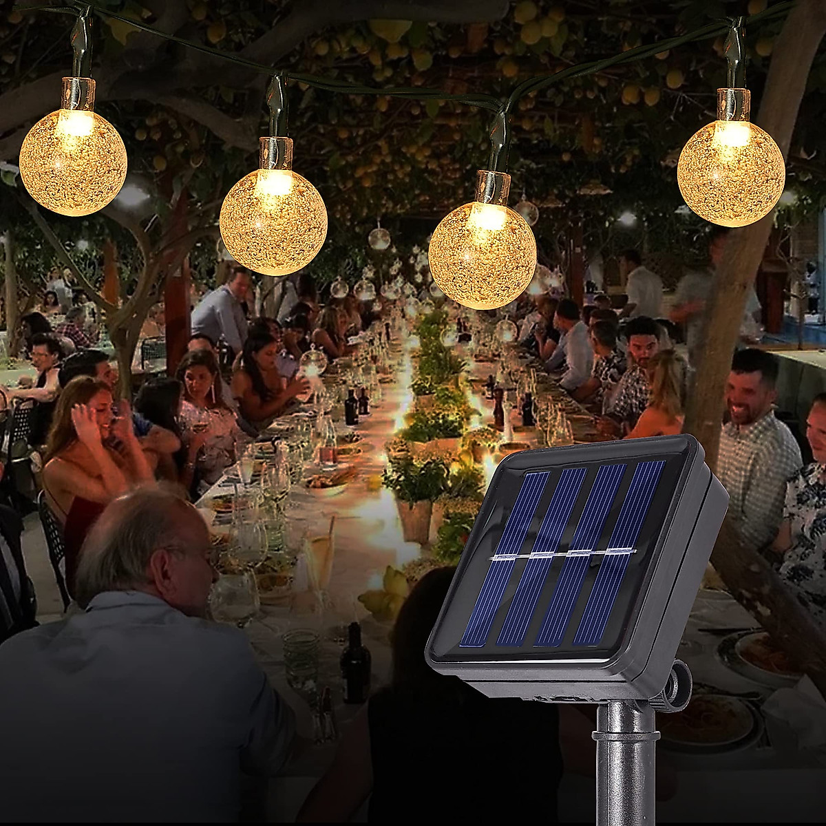 HODLON Solar Lights Outdoor Garden 50 LED 9.5M Waterproof Crystal Ball LED Fairy Lights Outdoor Solar Powered Lights, Decorative Lighting for Home, Garden, Party, Festival Warm White