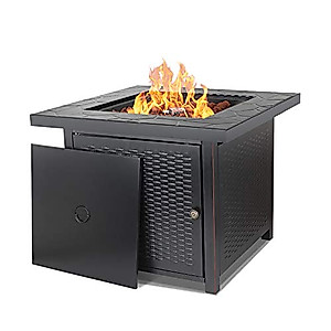 CAMPLUX Propane Fire Pit Table, 30 Inch Outdoor Gas Fire Pits Table with Lava Rocks and Lid, Adjustable Flame, ETL Certified